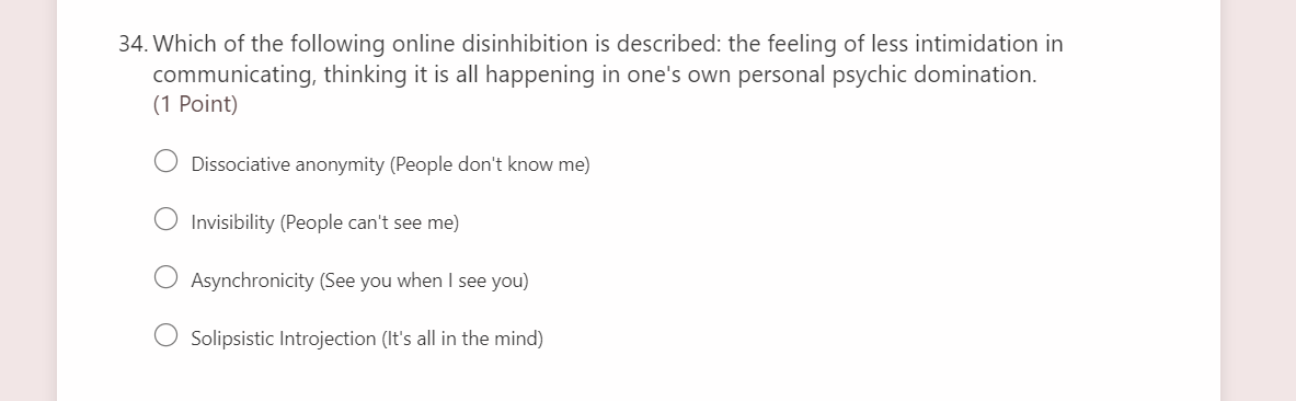 Solved 34. Which of the following online disinhibition is | Chegg.com