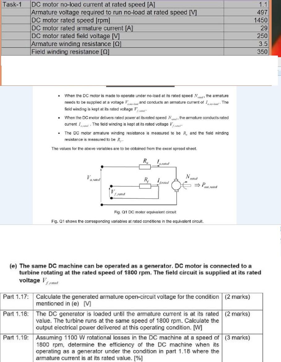 Solved Task-1 DC motor no-load current at rated speed [A] | Chegg.com