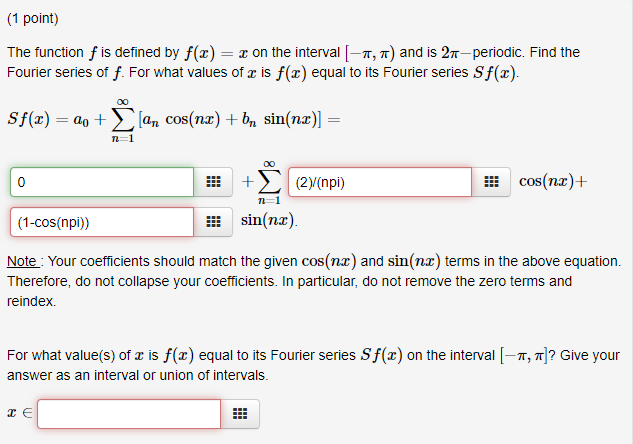 Solved (1 point) The function f is defined by f(1) = on the | Chegg.com