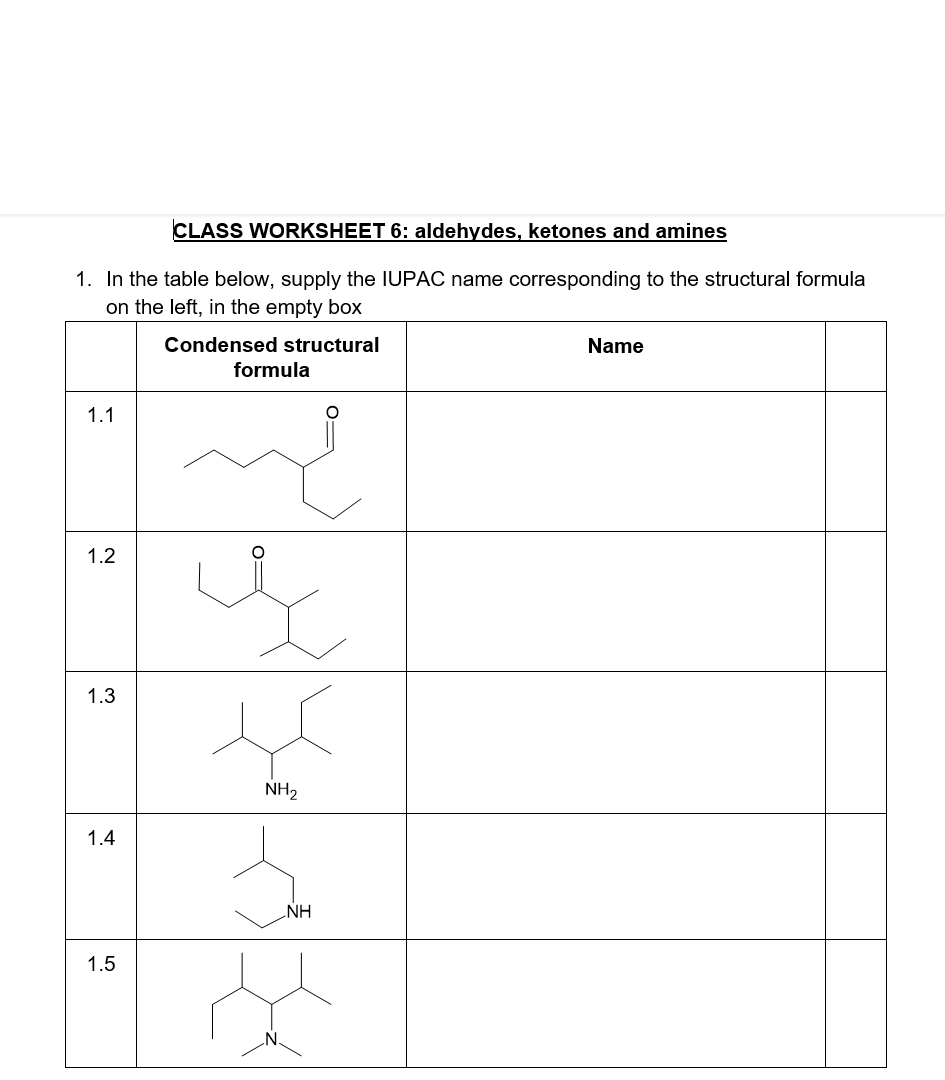 Solved CLASS WORKSHEET 6: aldehydes, ketones and amines 1. | Chegg.com