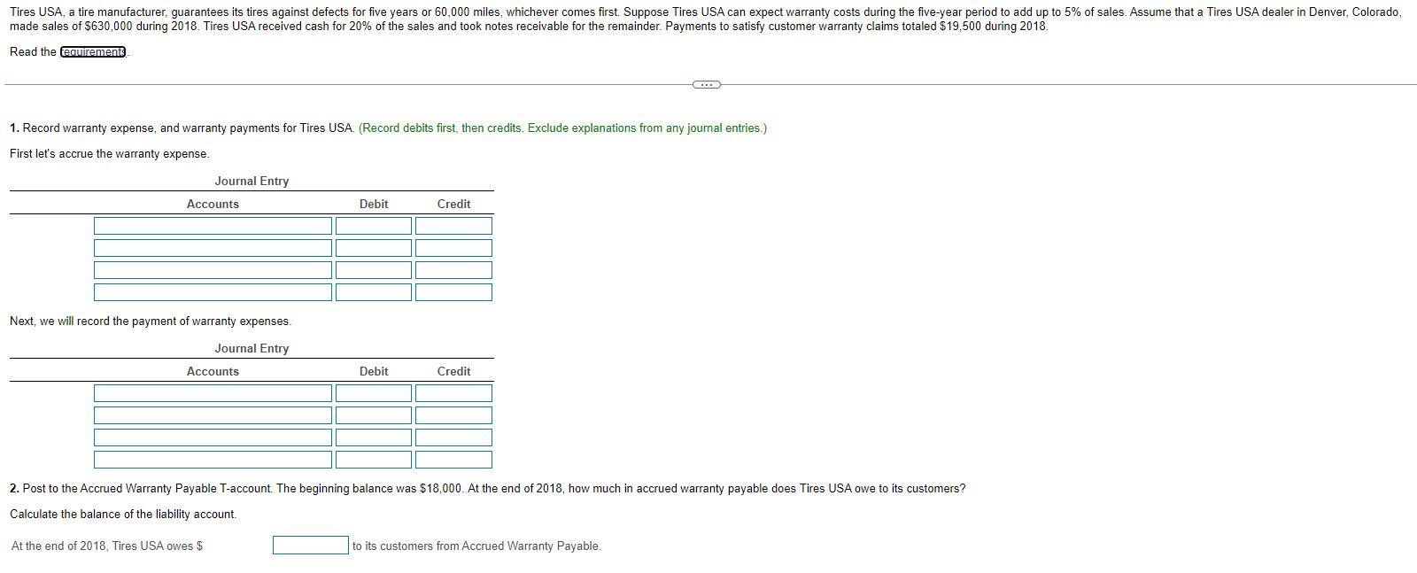 Solved 1. Record warranty expense, and warranty payments for | Chegg.com