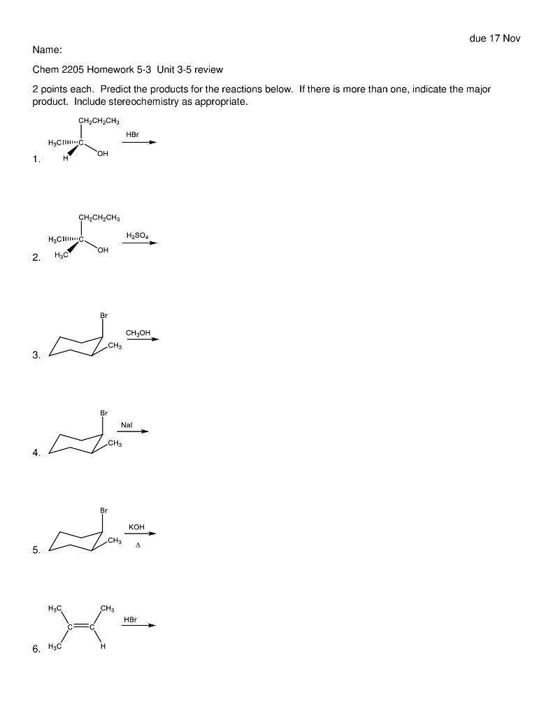 Solved Name: Chem 2205 Homework 5-3 Unit 3-5 review 2 points | Chegg.com