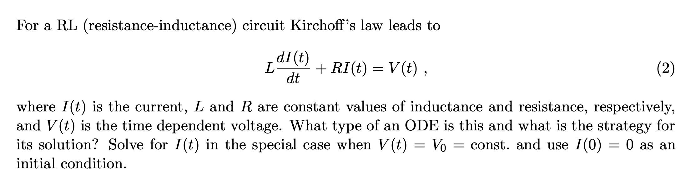 Solved For a RL (resistance-inductance) circuit Kirchoff's | Chegg.com
