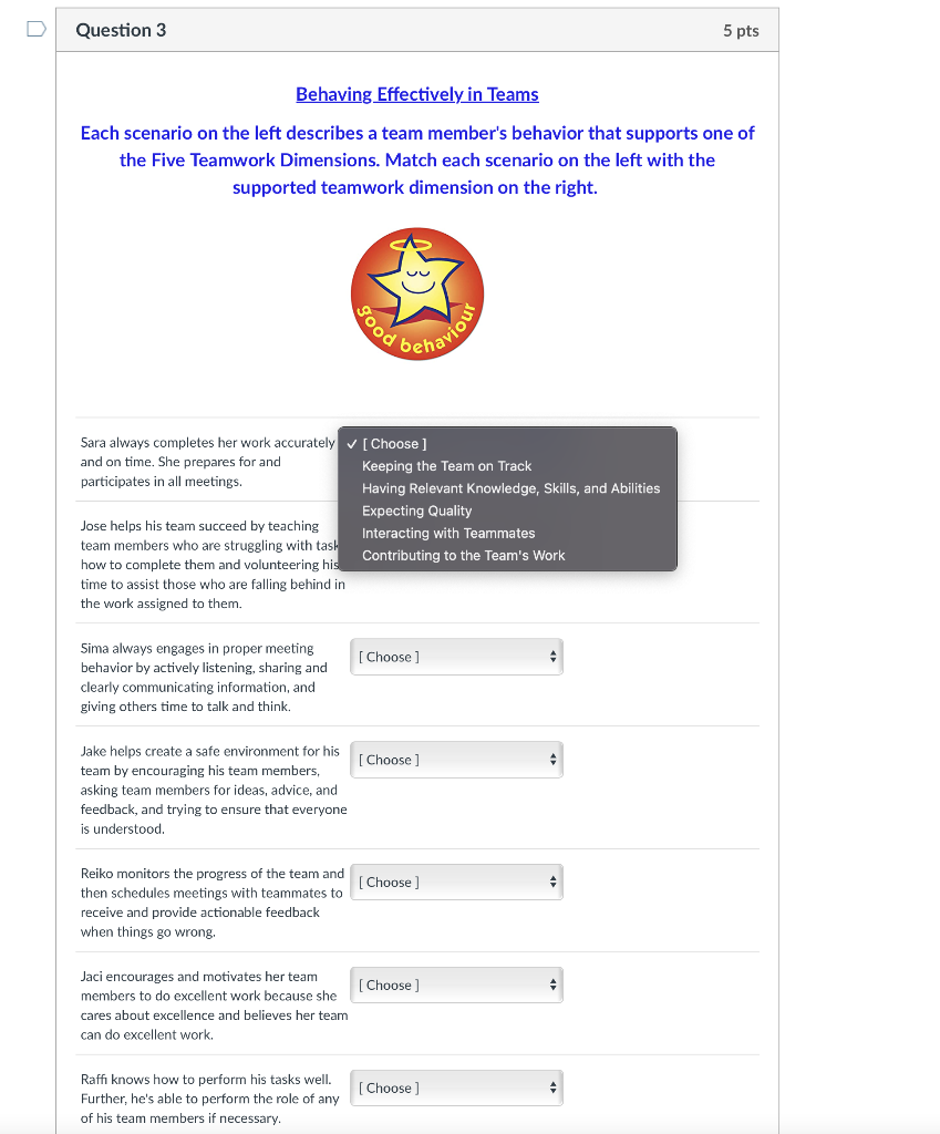 Solved Defining Teamwork Dimensions Match each of the Five | Chegg.com