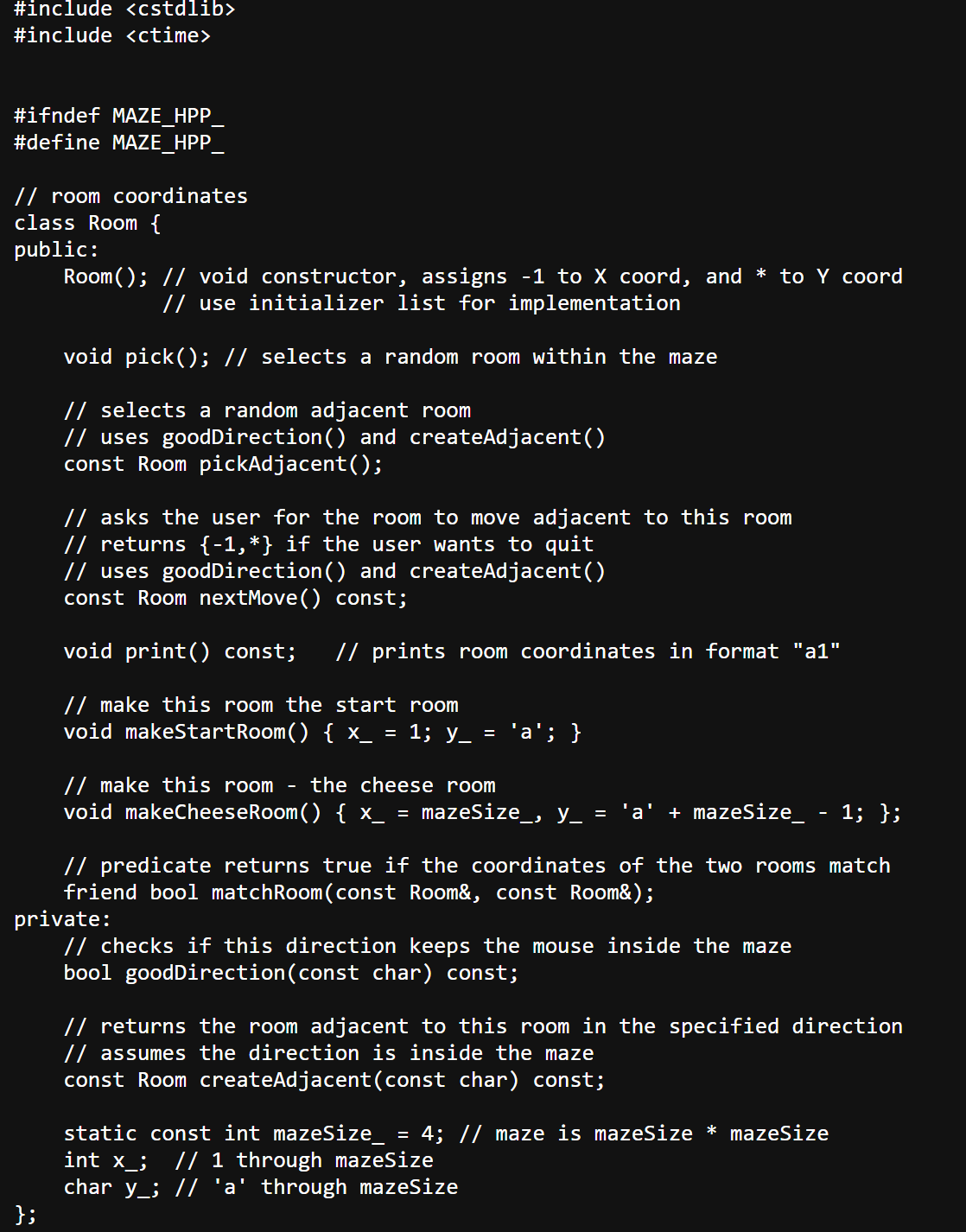 Solved room coordinates lass Room \{ ublic: Room(); // void | Chegg.com