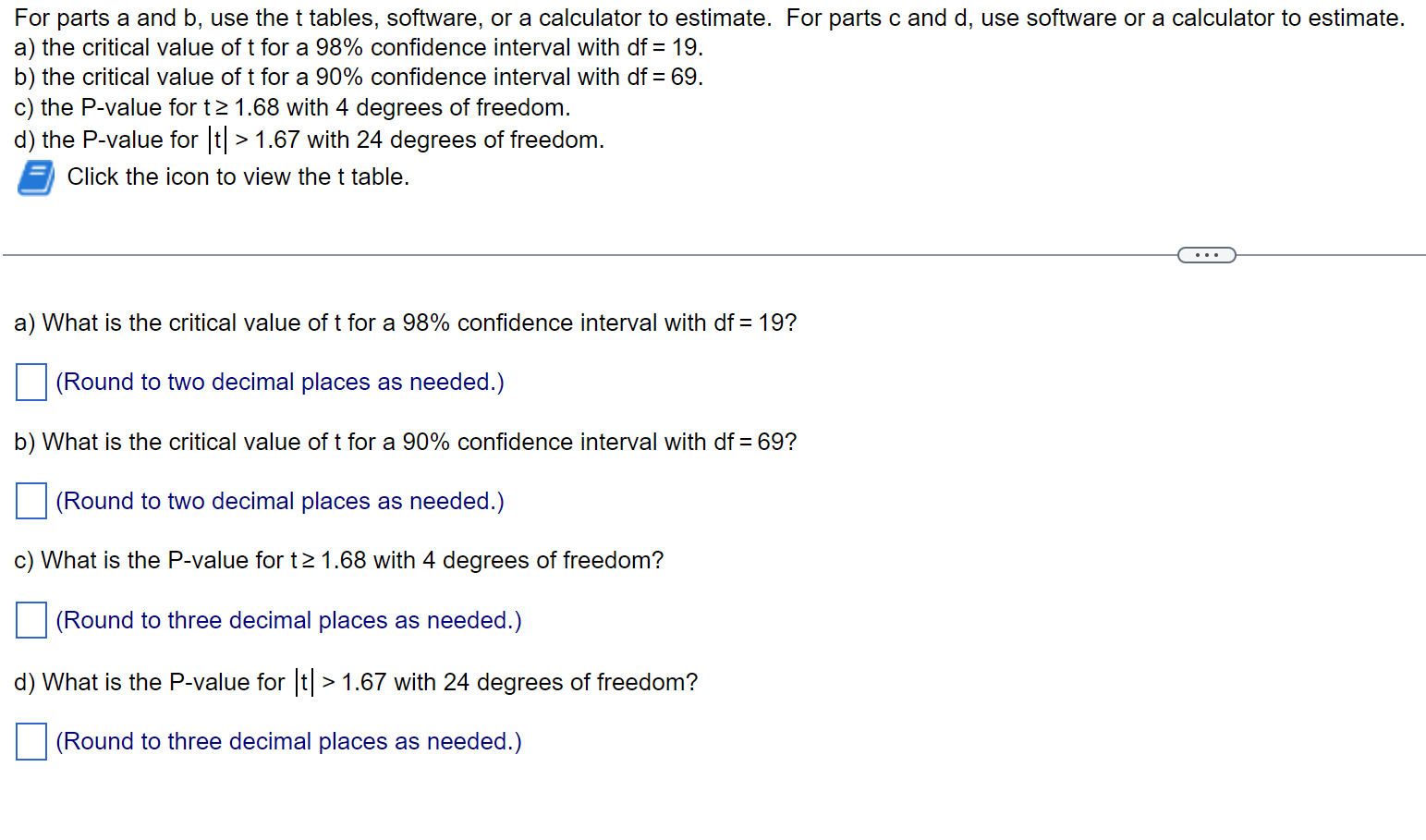 Solved For parts a and b, use the t tables, software, or a | Chegg.com