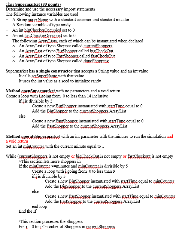 Solved class Supermarket ( 80 points) Determine and use the | Chegg.com