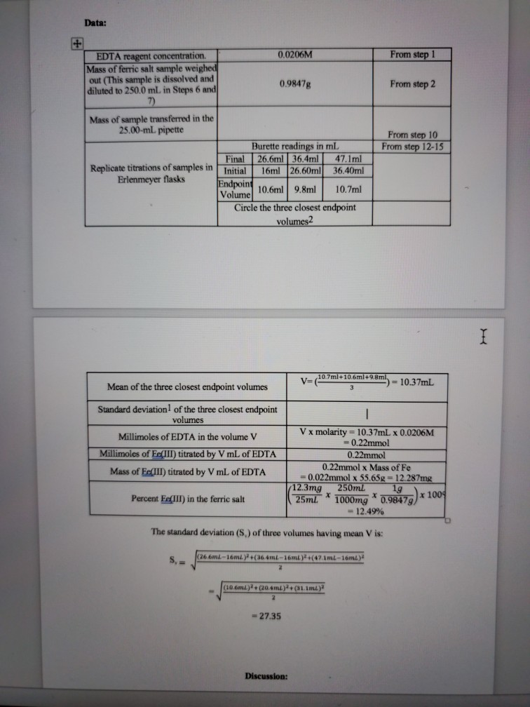 Data: From step 1 From step 2 EDTA reagent | Chegg.com