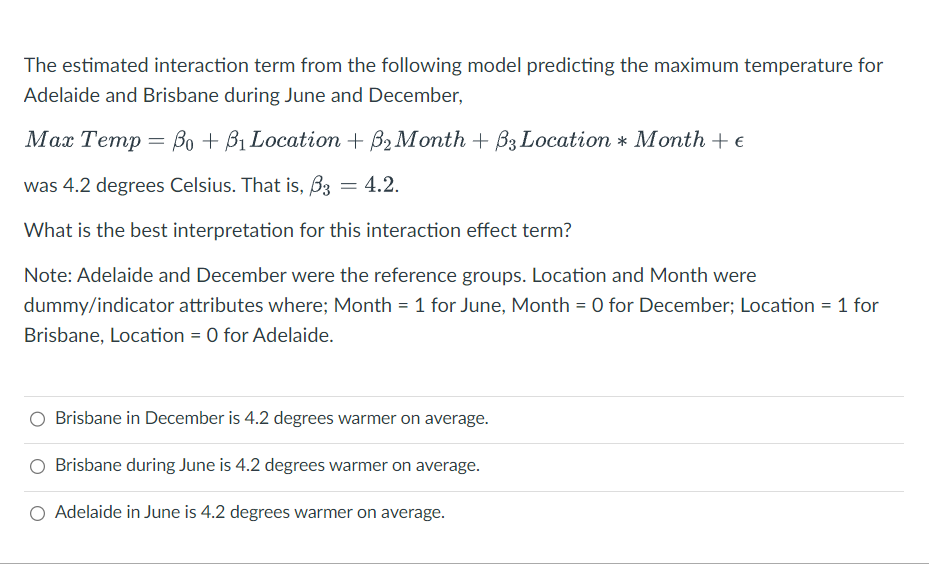 Solved The estimated interaction term from the following | Chegg.com