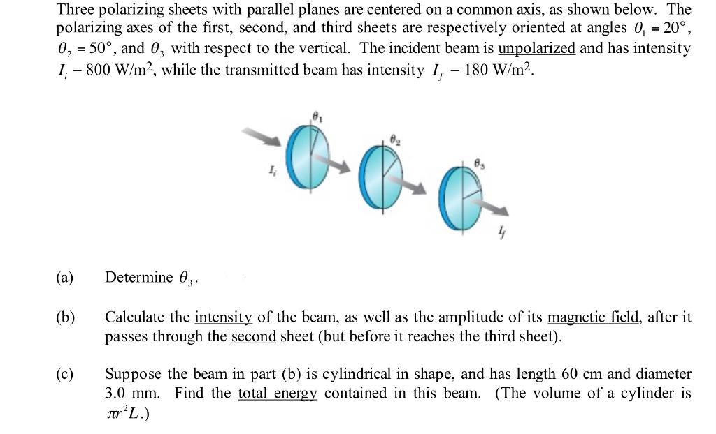Solved Three polarizing sheets with parallel planes are | Chegg.com