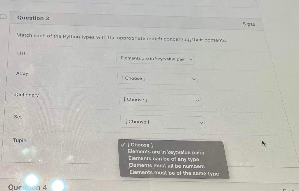 Solved Match each of the Python types with the appropriate | Chegg.com