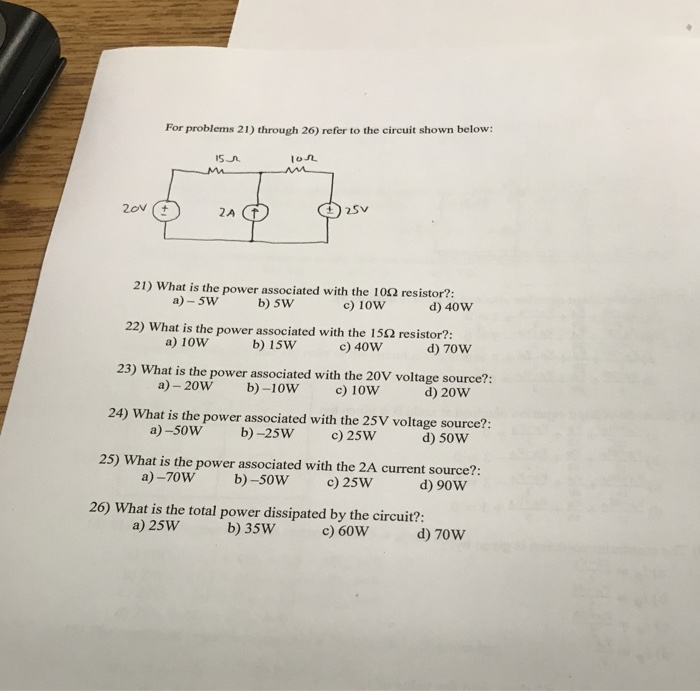 Solved For problems 21) through 26) refer to the circuit | Chegg.com