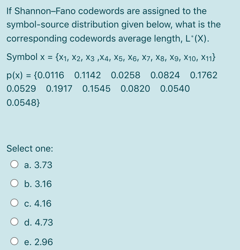 Solved If Shannon-Fano codewords are assigned to the | Chegg.com