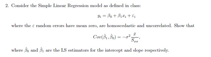 Solved 2. Consider the Simple Linear Regression model as | Chegg.com