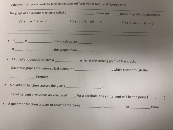 Solved Objective: I can graph quadratic functions in | Chegg.com