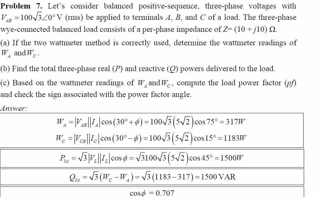 Solved Problem 7. Let's consider balanced positive-sequence, | Chegg.com