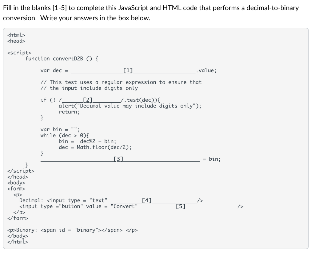 Solved Fill In The Blanks 1 5 To Complete This JavaScript Chegg