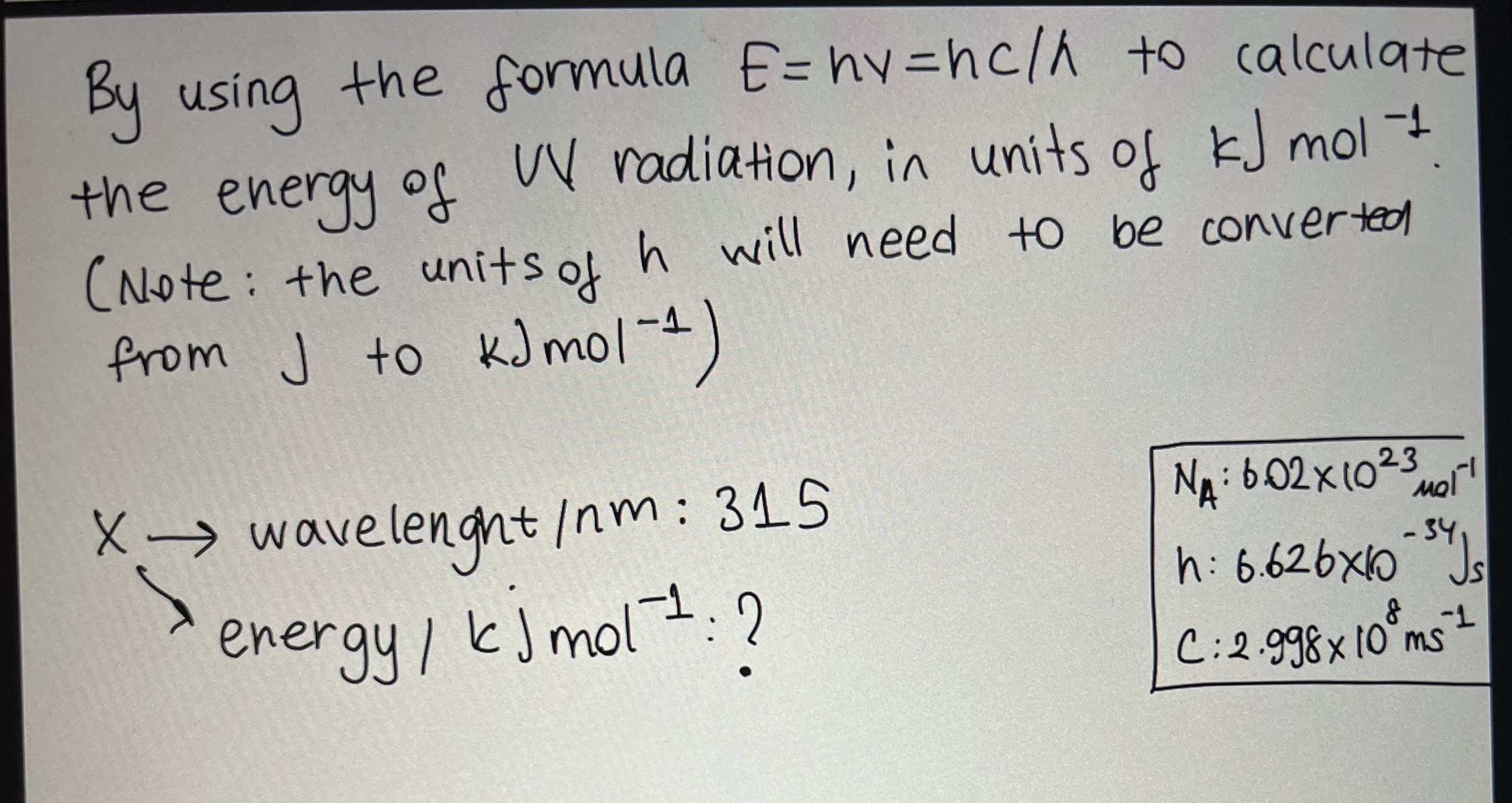 Solved By using the formula E=hv=hch ﻿to calculatethe energy | Chegg.com