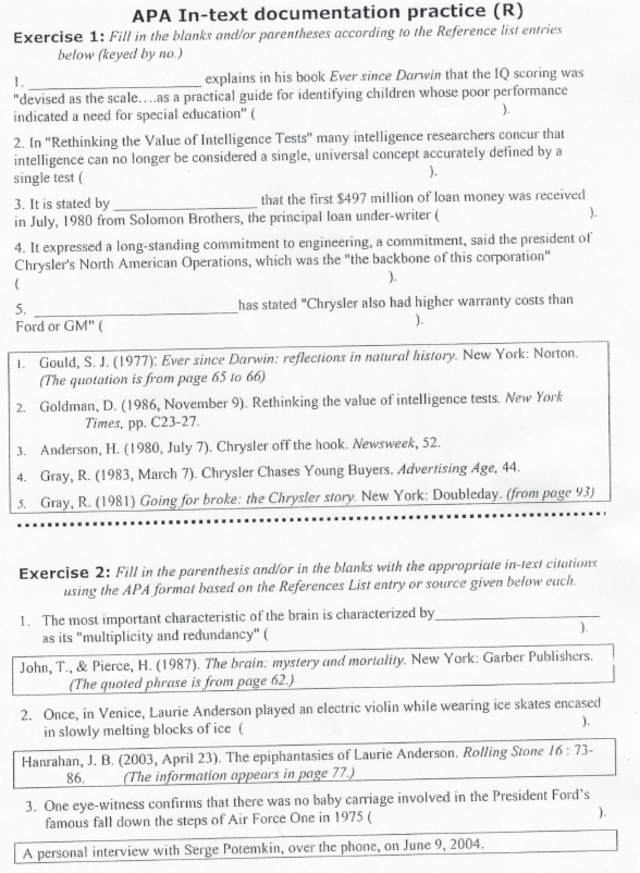 Solved APA In-text documentation practice (R) Exercise 1: | Chegg.com