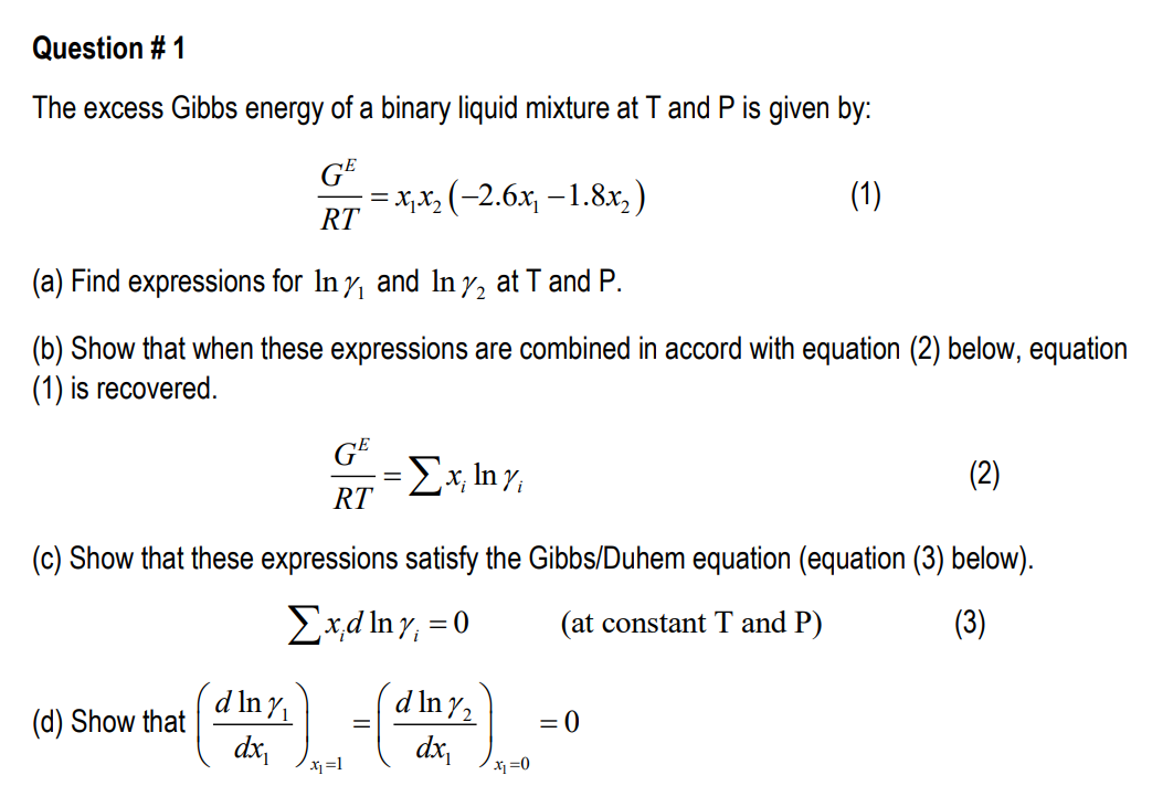 Solved The excess Gibbs energy of a binary liquid mixture at | Chegg.com