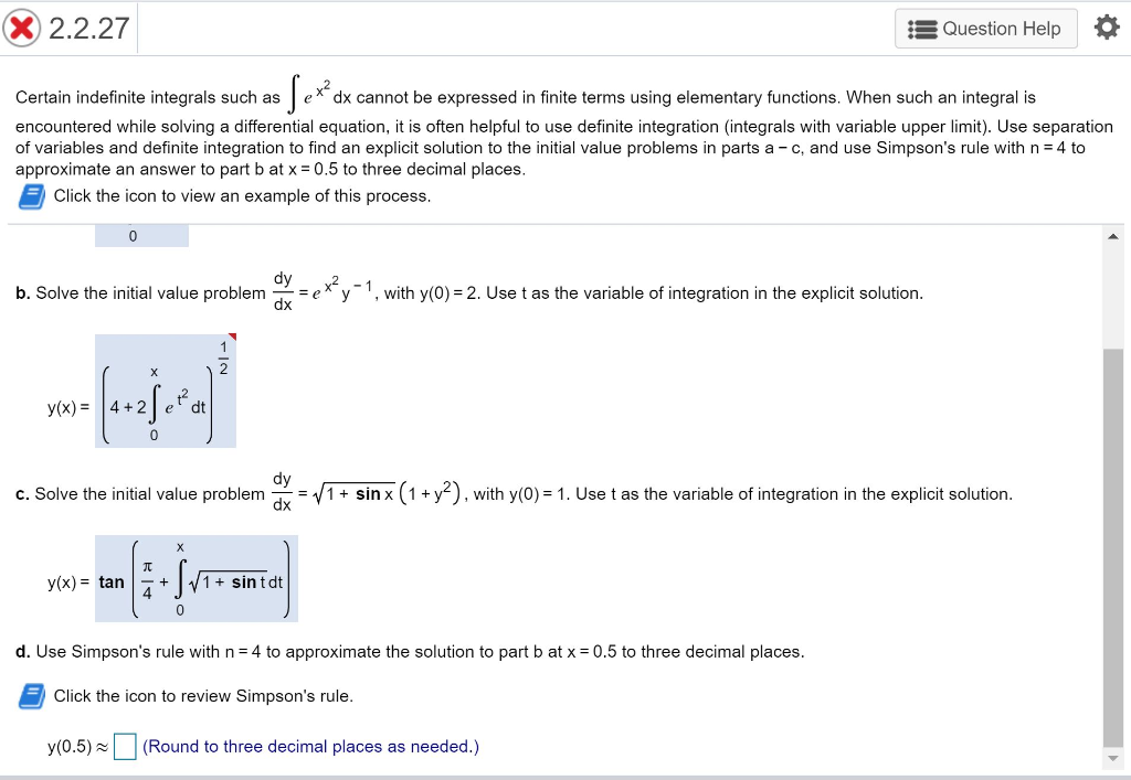Solved X 2.2.27 Question Help Certain indefinite integrals | Chegg.com