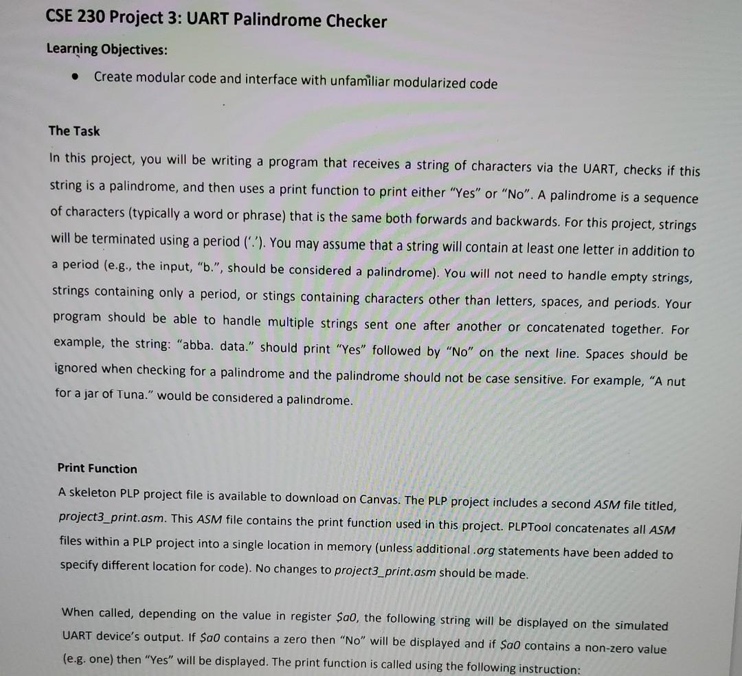 Solved Question: Assembly Language MIPS CSE 230 Project 3: | Chegg.com