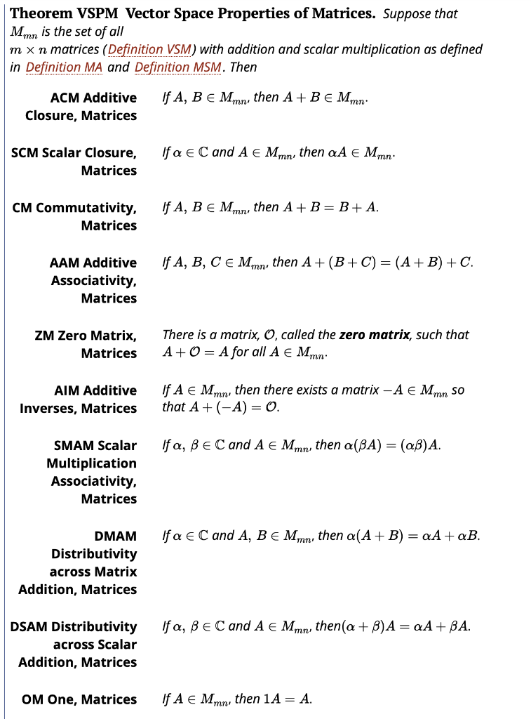 Solved Theorem VSPM Vector Space Properties of Matrices. | Chegg.com