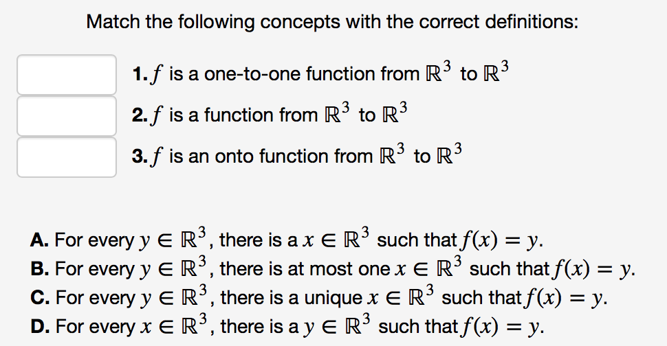 Solved Match the following concepts with the correct | Chegg.com
