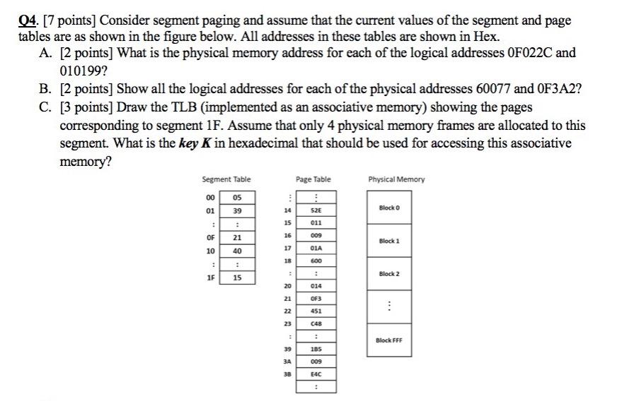 Solved 04. [7 points] Consider segment paging and assume | Chegg.com