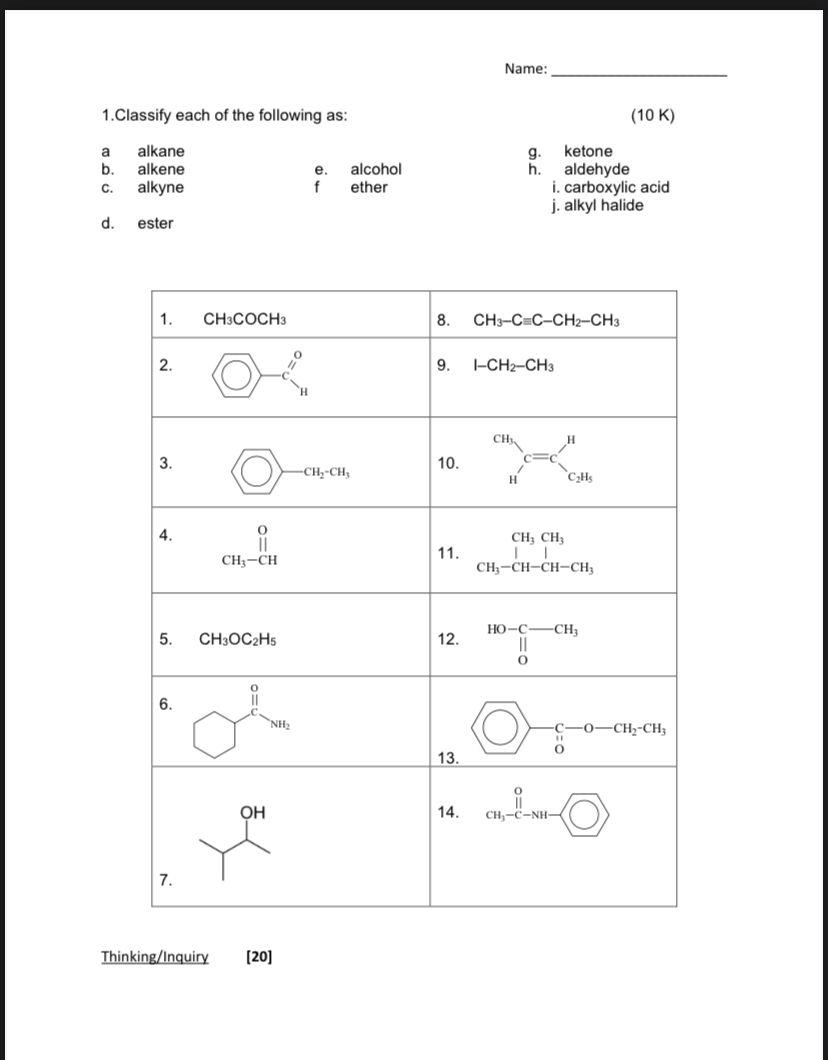 Solved Name: 1. Classify each of the following as: (10 K) a | Chegg.com