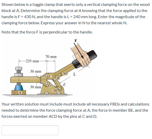 Solved Shown below is a toggle clamp that exerts only a | Chegg.com