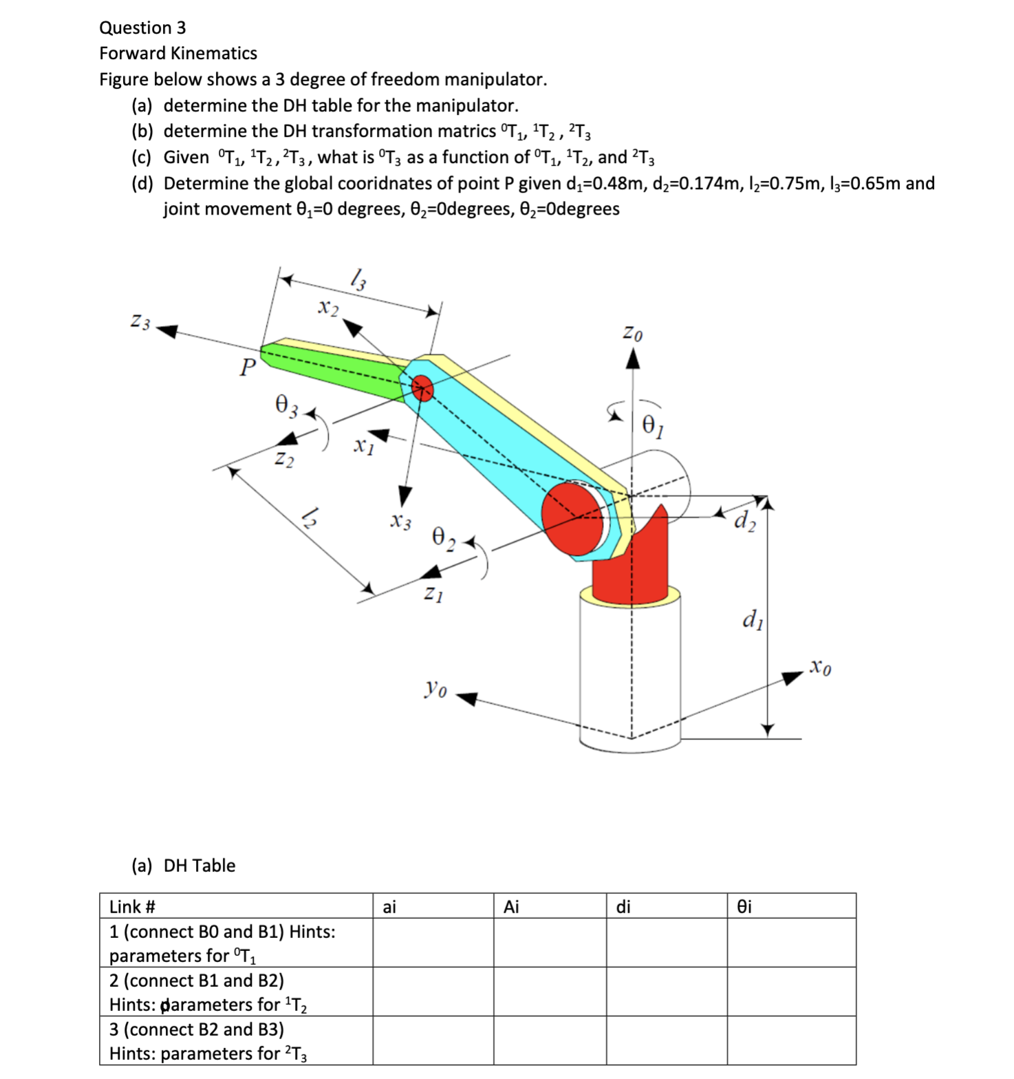 Solved Question 3Forward KinematicsFigure below shows a 3 | Chegg.com