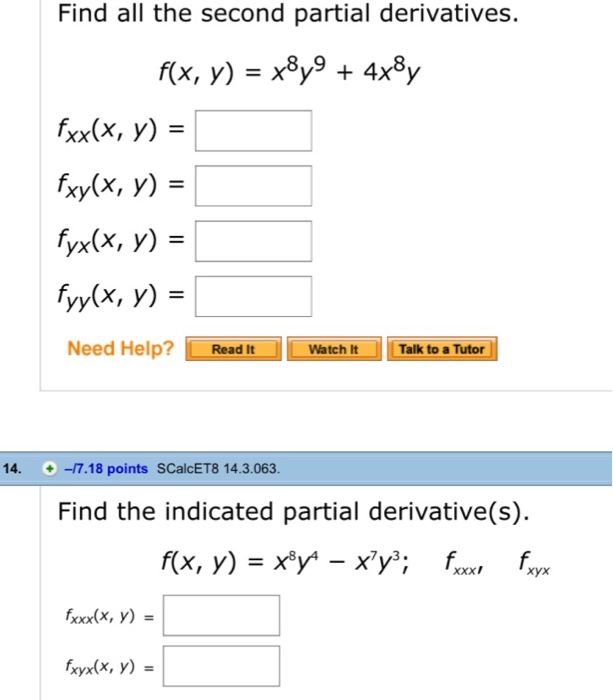 Solved Find all the second partial derivatives. f (x, y) = | Chegg.com