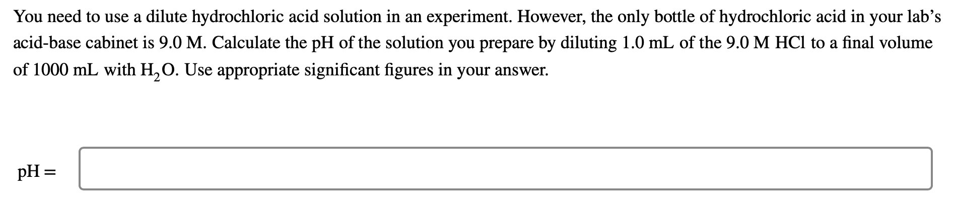 Solved You need to use a dilute hydrochloric acid solution | Chegg.com