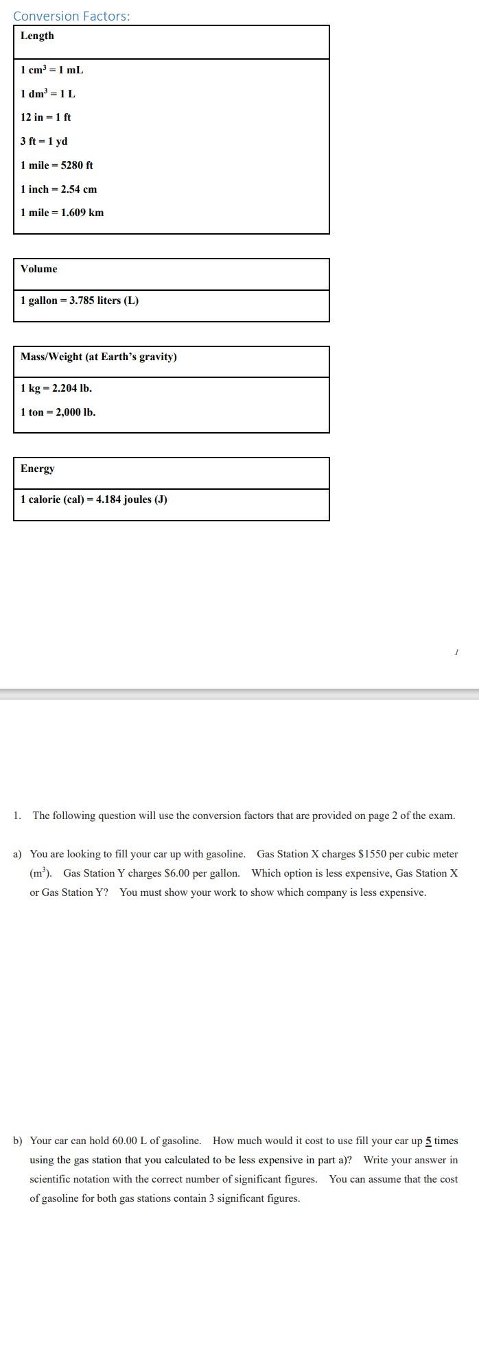 Solved Conversion Factors: Length 1 cm³ = 1 mL 1 dm³ = 1 L | Chegg.com