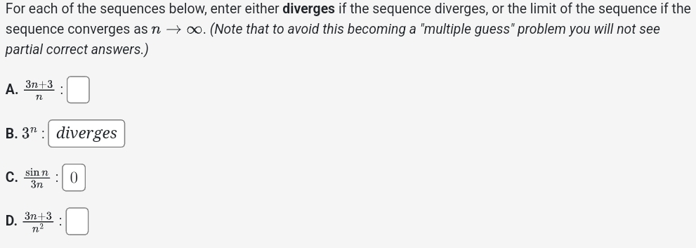 Solved For each of the sequences below, enter either | Chegg.com