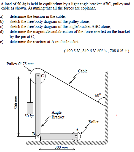Solved A load of 50 kg is held in equilibrium by a light | Chegg.com
