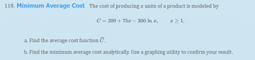 Solved 118. Minimum Average Cost The cost of producing x | Chegg.com