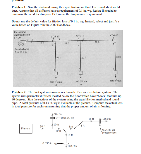 Solved Problem l: Size the ductwork using the equal friction | Chegg.com