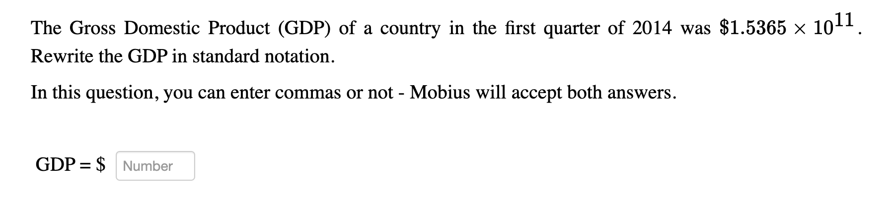 Solved The Gross Domestic Product (GDP) of a country in the | Chegg.com