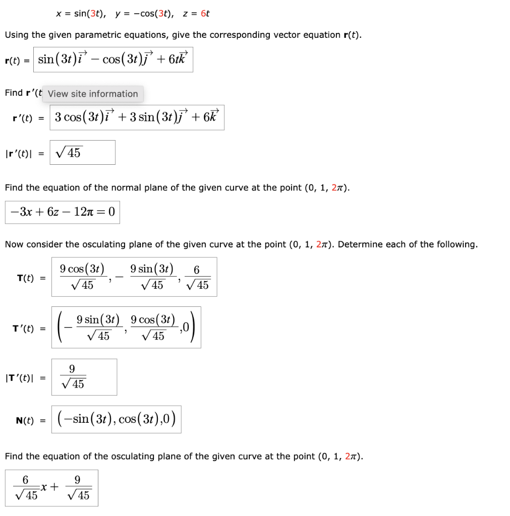 Solved x=sin(3t),y=−cos(3t),z=6t Using the given parametric | Chegg.com