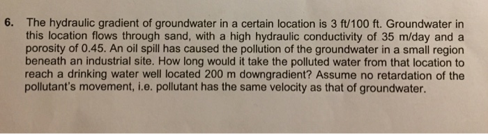 Solved 6. The hydraulic gradient of groundwater in a certain | Chegg.com