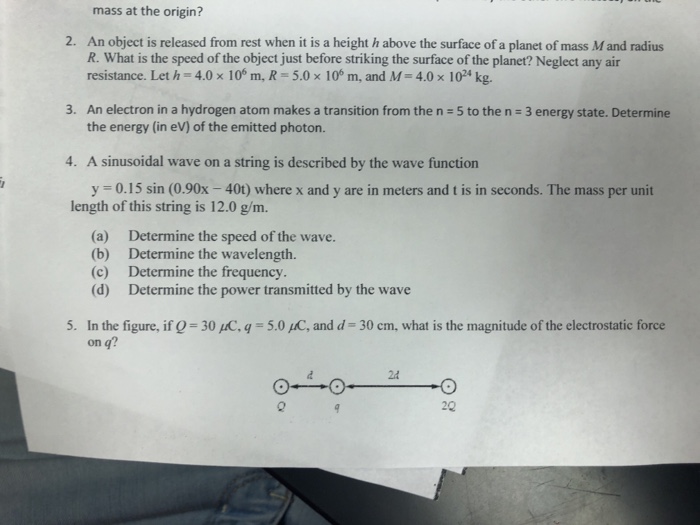 Solved mass at the origin? An object is released from rest | Chegg.com