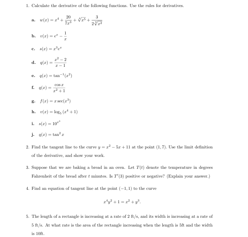 Solved Calculate the derivative of ﻿the following functions. | Chegg.com