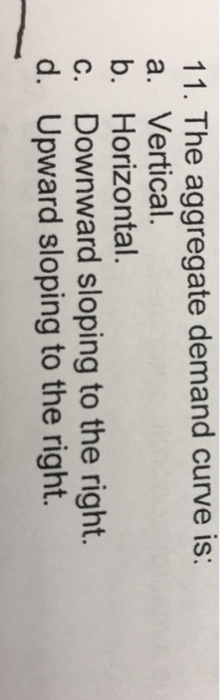 Solved 11. The aggregate demand curve is: a. Vertical. b. | Chegg.com