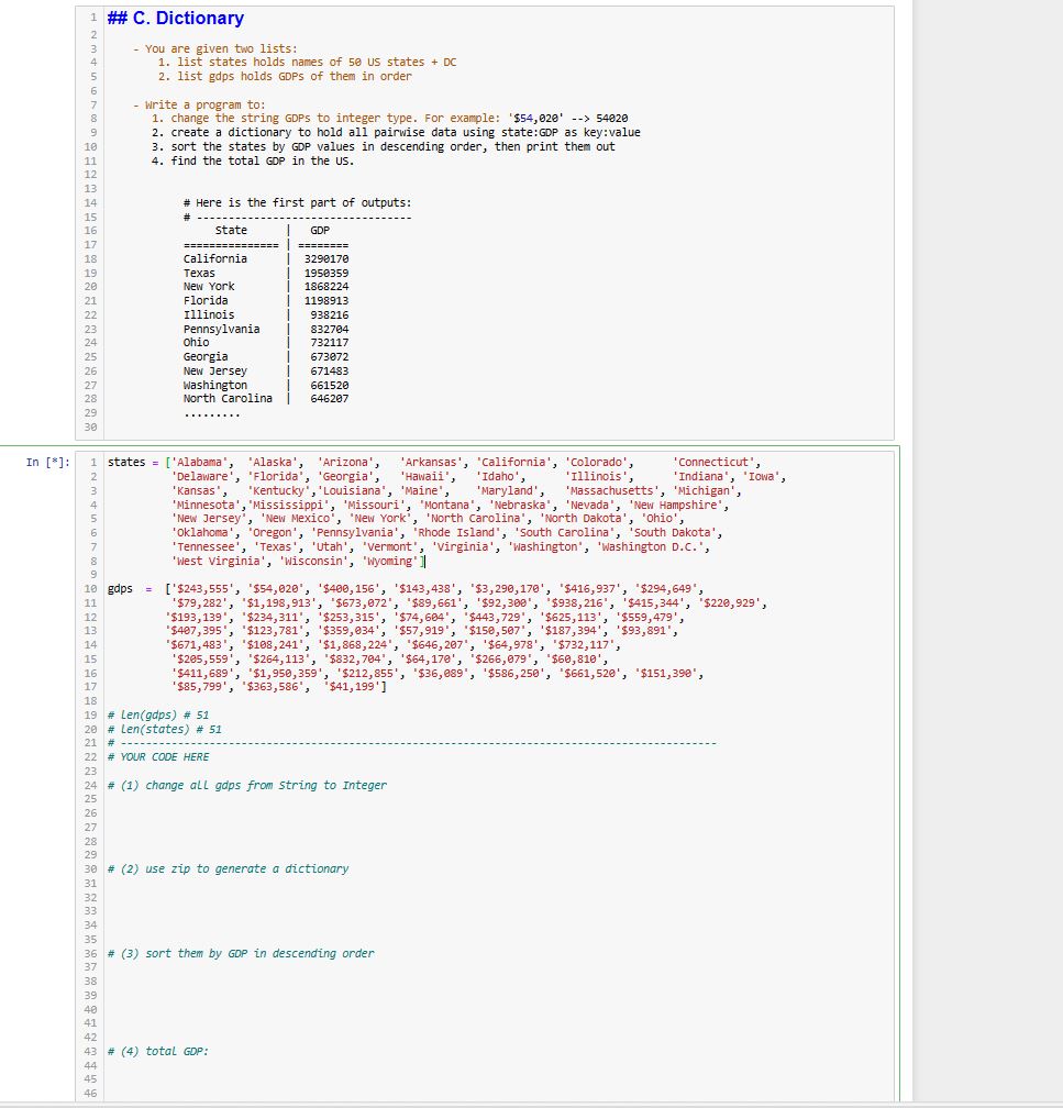 Solved \#\# C. Dictionary - You are given two lists: 1. list | Chegg.com