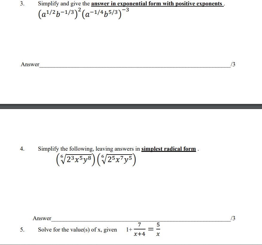 Solved 3. Simplify and give the answer in exponential form | Chegg.com