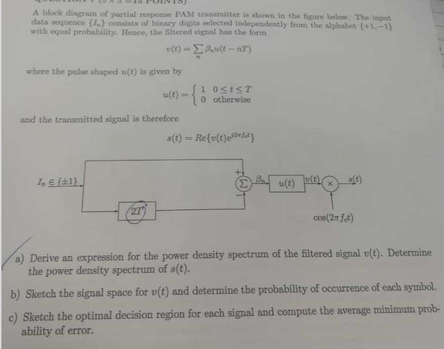 Solved A block diagram of partial response PAM transmitter | Chegg.com