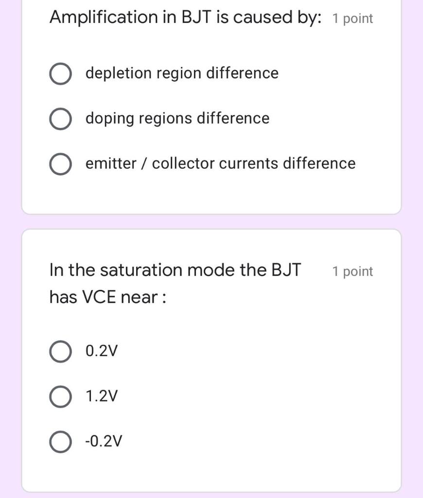 Solved Amplification in BJT is caused by: 1 point depletion | Chegg.com