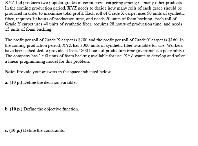 Solved XYZ Ltd produces two popular grades of commercial | Chegg.com